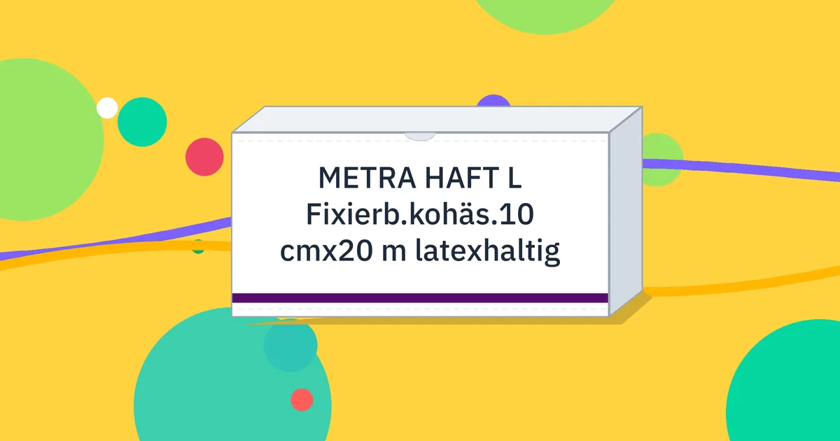 Symbolbild: Packung mit der Aufschrift METRA HAFT L Fixierb.kohäs.10 cmx20 m latexhaltig (PZN 16655163) – Verfügbarkeit und Bezug in Apotheken in Frankfurt am Main