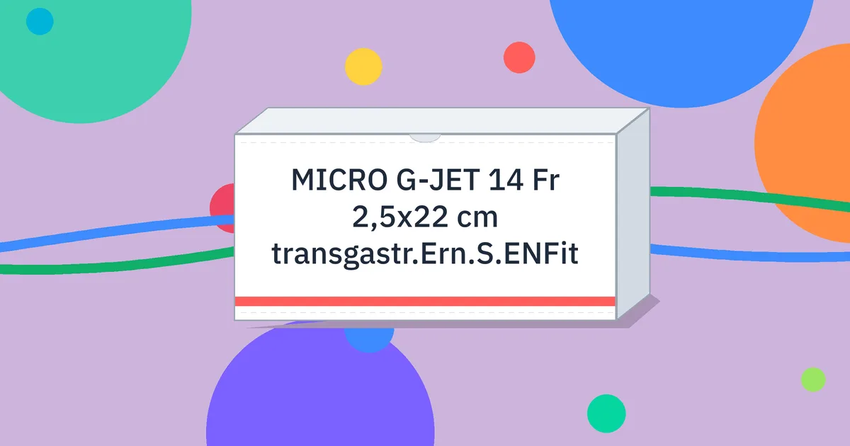 Symbolbild: Packung mit der Aufschrift MICRO G-JET 14 Fr 2,5x22 cm transgastr.Ern.S.ENFit (PZN 17818555) – Verfügbarkeit und Bezug in Apotheken in Frankfurt am Main