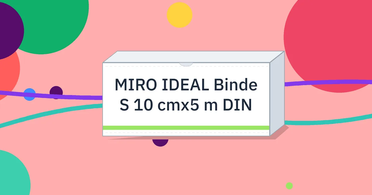Symbolbild: Packung mit der Aufschrift MIRO IDEAL Binde S 10 cmx5 m DIN (PZN 06854281) – Verfügbarkeit und Bezug in Apotheken in Frankfurt am Main