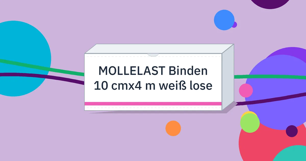 Symbolbild: Packung mit der Aufschrift MOLLELAST Binden 10 cmx4 m weiß lose (PZN 12449107) – Verfügbarkeit und Bezug in Apotheken in Frankfurt am Main