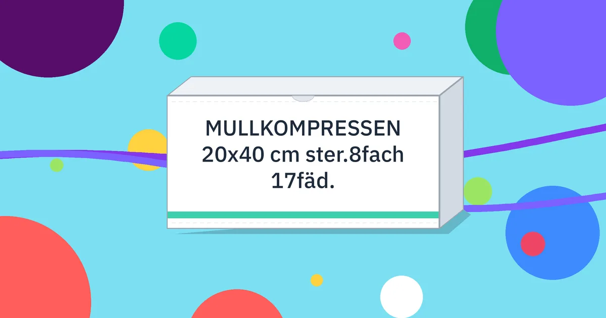 Symbolbild: Packung mit der Aufschrift MULLKOMPRESSEN 20x40 cm ster.8fach 17fäd. (PZN 06929820) – Verfügbarkeit und Bezug in Apotheken in Frankfurt am Main