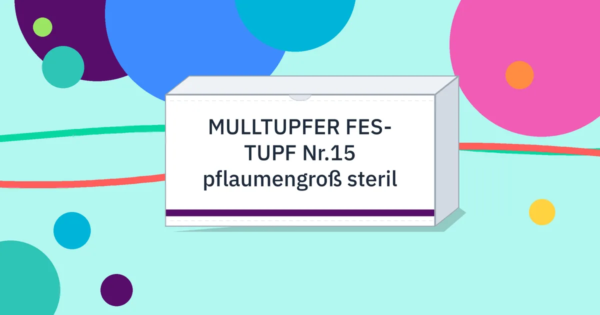 Symbolbild: Packung mit der Aufschrift MULLTUPFER FES-TUPF Nr.15 pflaumengroß steril (PZN 10415268) – Verfügbarkeit und Bezug in Apotheken in Frankfurt am Main