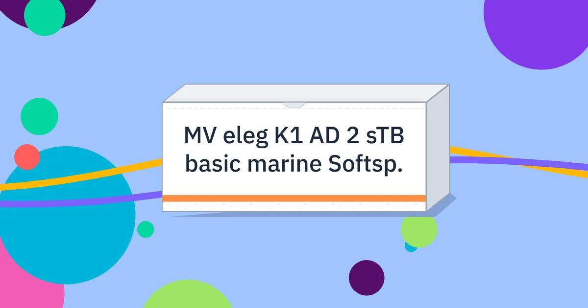 Symbolbild: Packung mit der Aufschrift MV eleg K1 AD 2 sTB basic marine Softsp. (PZN 14584281) – Verfügbarkeit und Bezug in Apotheken in Frankfurt am Main