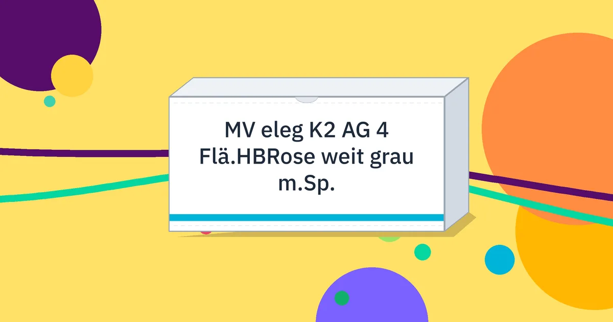 Symbolbild: Packung mit der Aufschrift MV eleg K2 AG 4 Flä.HBRose weit grau m.Sp. (PZN 18929558) – Verfügbarkeit und Bezug in Apotheken in Frankfurt am Main