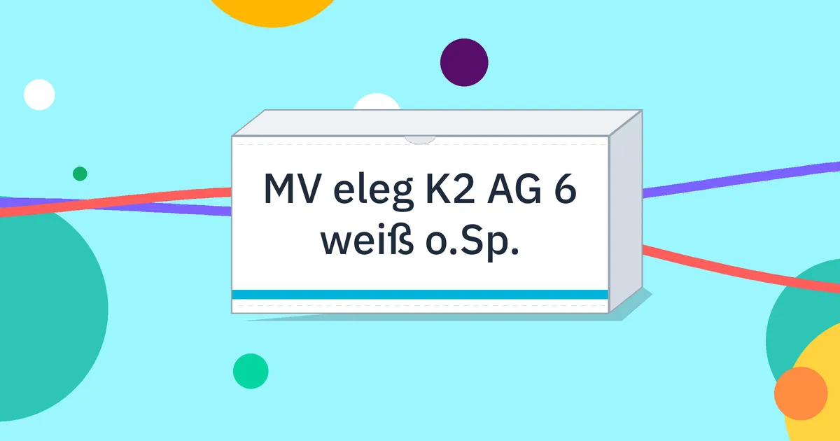 Symbolbild: Packung mit der Aufschrift MV eleg K2 AG 6 weiß o.Sp. (PZN 00342539) – Verfügbarkeit und Bezug in Apotheken in Frankfurt am Main