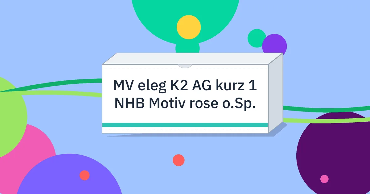 Symbolbild: Packung mit der Aufschrift MV eleg K2 AG kurz 1 NHB Motiv rose o.Sp. (PZN 15707739) – Verfügbarkeit und Bezug in Apotheken in Frankfurt am Main