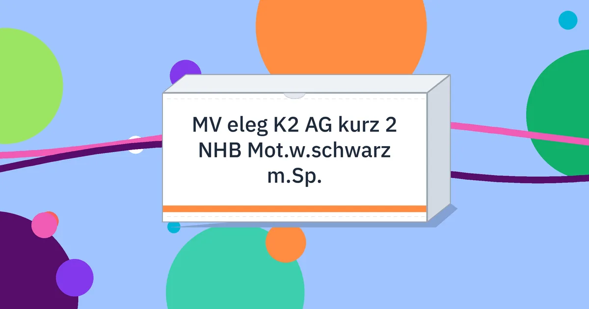 Symbolbild: Packung mit der Aufschrift MV eleg K2 AG kurz 2 NHB Mot.w.schwarz m.Sp. (PZN 15713757) – Verfügbarkeit und Bezug in Apotheken in Frankfurt am Main