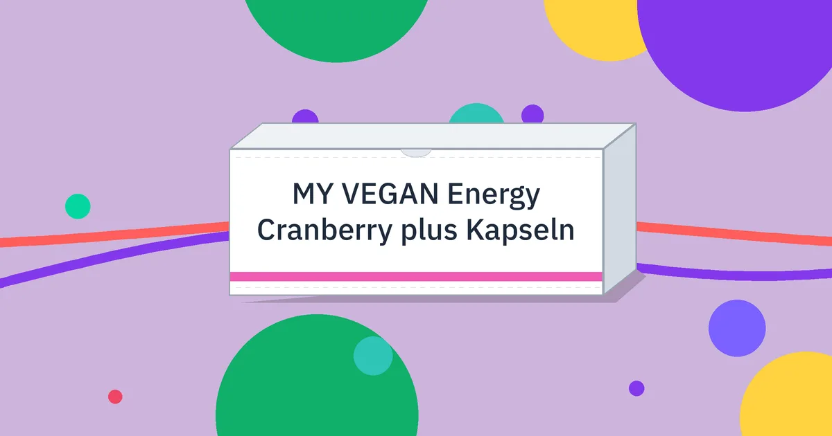 Symbolbild: Packung mit der Aufschrift MY VEGAN Energy Cranberry plus Kapseln (PZN 15259175) – Verfügbarkeit und Bezug in Apotheken in Frankfurt am Main