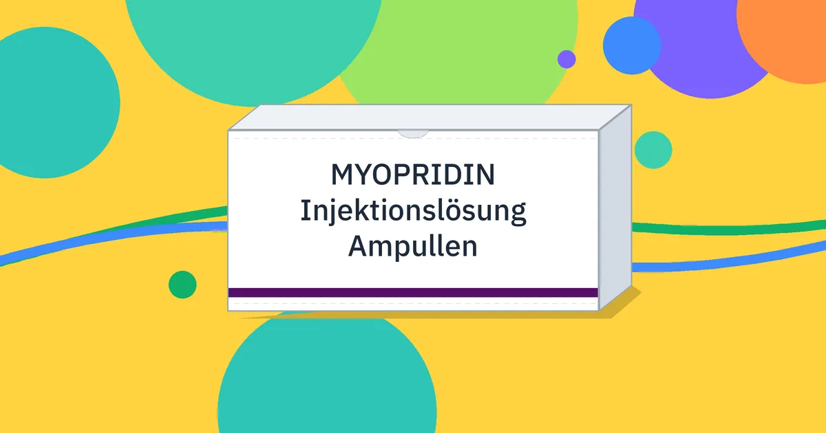 Symbolbild: Packung mit der Aufschrift MYOPRIDIN Injektionslösung Ampullen (PZN 11661147) – Verfügbarkeit und Bezug in Apotheken in Frankfurt am Main