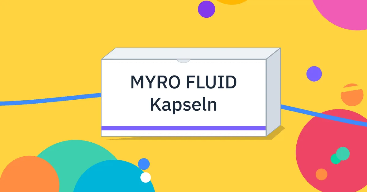 Symbolbild: Packung mit der Aufschrift MYRO FLUID Kapseln (PZN 19298077) – Verfügbarkeit und Bezug in Apotheken in Frankfurt am Main
