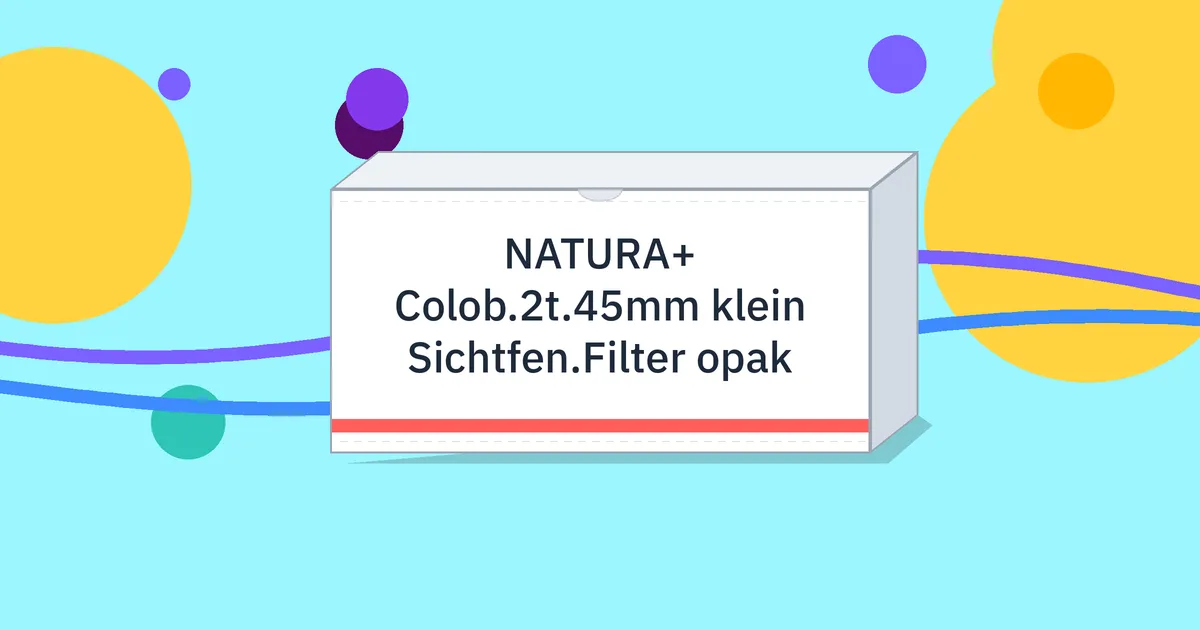 Symbolbild: Packung mit der Aufschrift NATURA+ Colob.2t.45mm klein Sichtfen.Filter opak (PZN 13507798) – Verfügbarkeit und Bezug in Apotheken in Frankfurt am Main