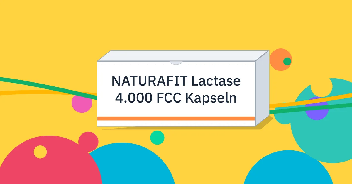 Symbolbild: Packung mit der Aufschrift NATURAFIT Lactase 4.000 FCC Kapseln (PZN 09629573) – Verfügbarkeit und Bezug in Apotheken in Frankfurt am Main