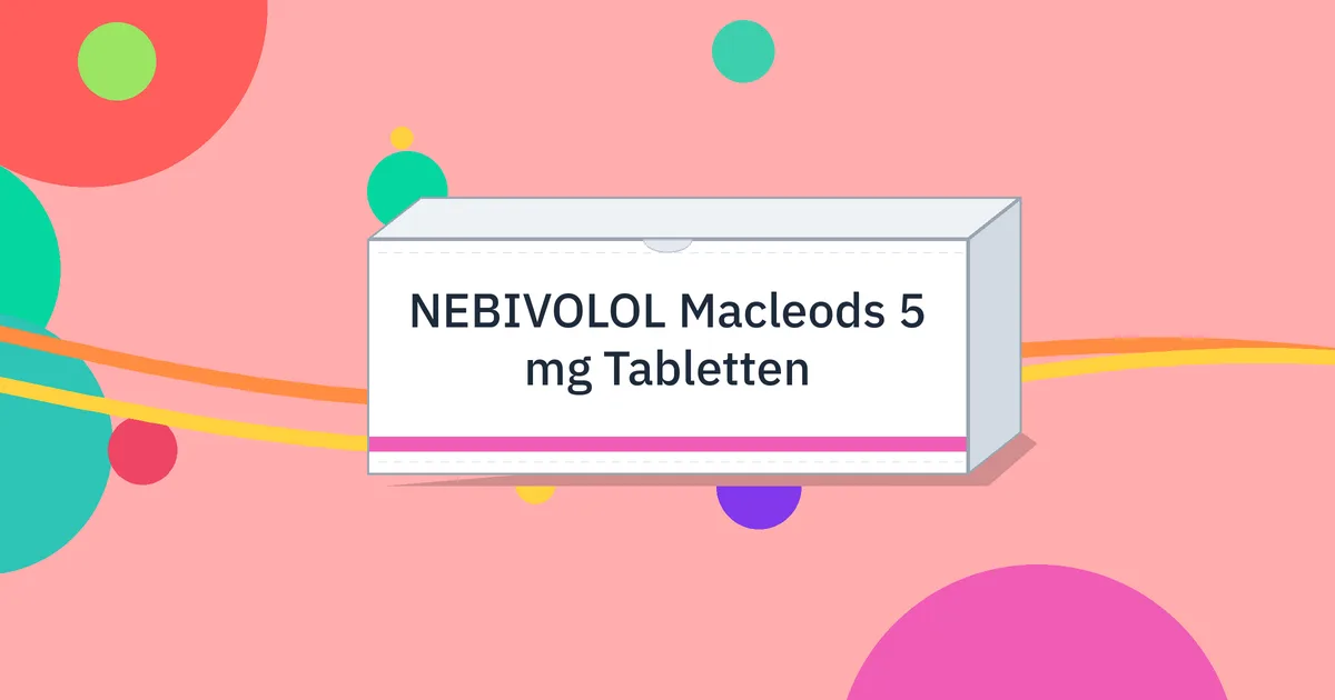 Symbolbild: Packung mit der Aufschrift NEBIVOLOL Macleods 5 mg Tabletten (PZN 19400989) – Verfügbarkeit und Bezug in Apotheken in Frankfurt am Main