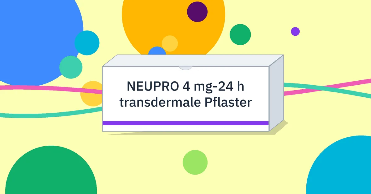 Symbolbild: Packung mit der Aufschrift NEUPRO 4 mg-24 h transdermale Pflaster (PZN 11174619) – Verfügbarkeit und Bezug in Apotheken in Frankfurt am Main