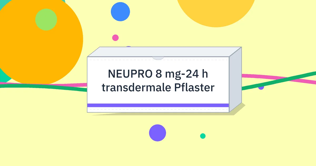 Symbolbild: Packung mit der Aufschrift NEUPRO 8 mg-24 h transdermale Pflaster (PZN 05994749) – Verfügbarkeit und Bezug in Apotheken in Frankfurt am Main