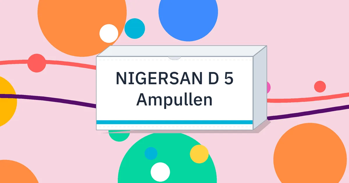 Symbolbild: Packung mit der Aufschrift NIGERSAN D 5 Ampullen (PZN 03206848) – Verfügbarkeit und Bezug in Apotheken in Frankfurt am Main