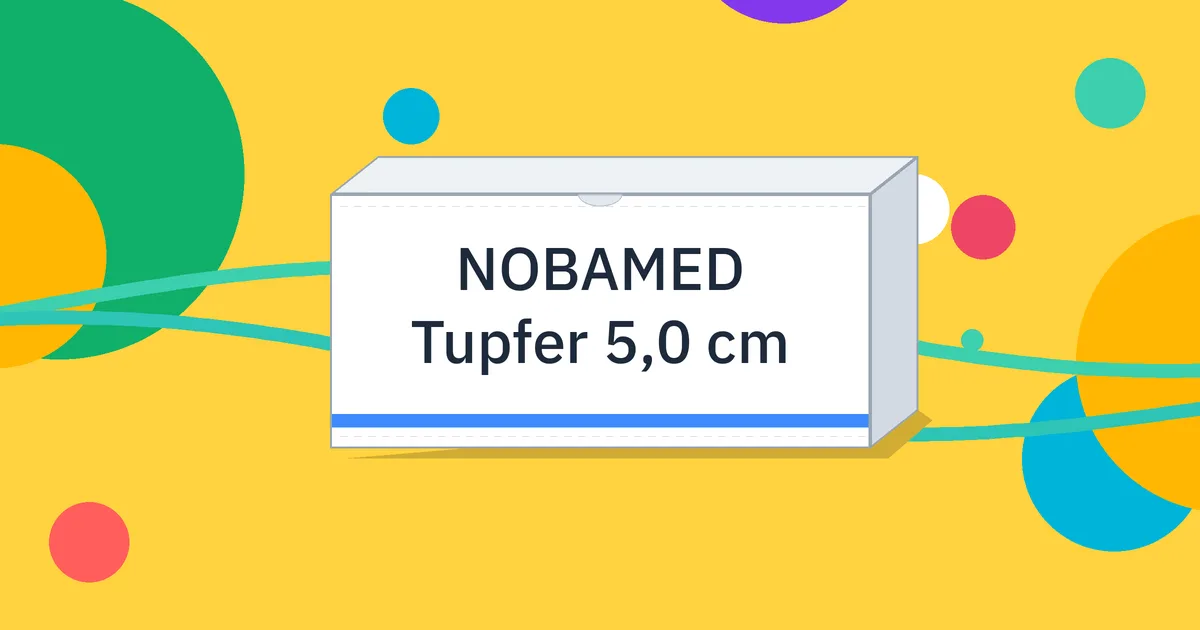 Symbolbild: Packung mit der Aufschrift NOBAMED Tupfer 5,0 cm (PZN 16029158) – Verfügbarkeit und Bezug in Apotheken in Frankfurt am Main