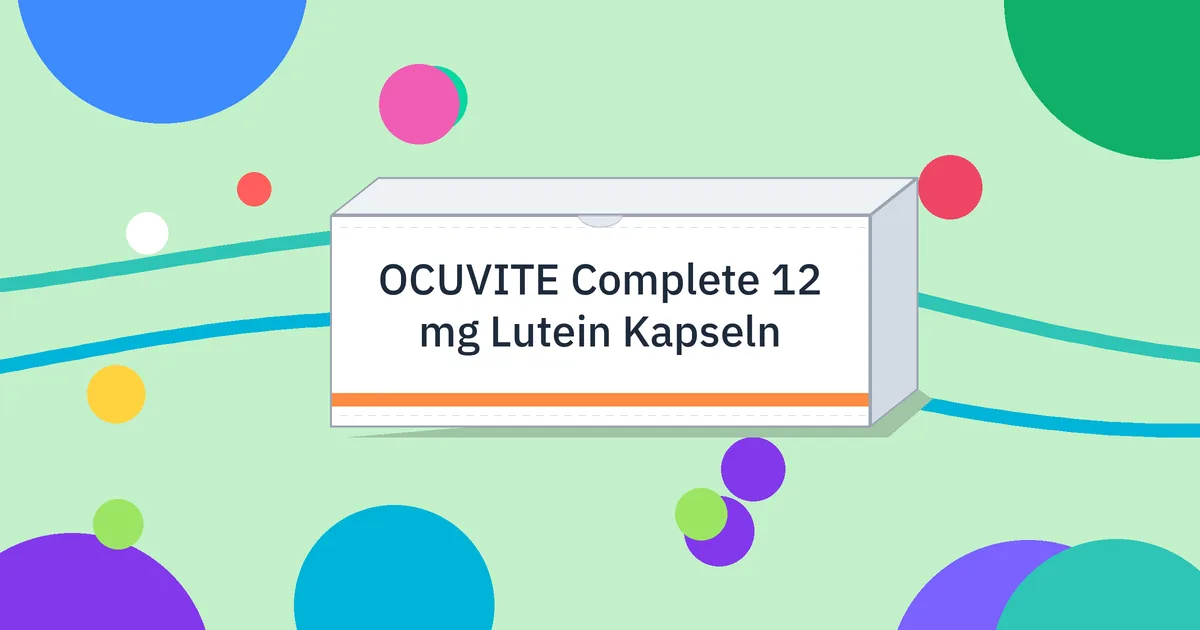Symbolbild: Packung mit der Aufschrift OCUVITE Complete 12 mg Lutein Kapseln (PZN 04871542) – Verfügbarkeit und Bezug in Apotheken in Frankfurt am Main