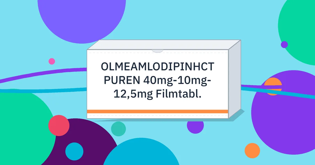 Symbolbild: Packung mit der Aufschrift OLMEAMLODIPINHCT PUREN 40mg-10mg-12,5mg Filmtabl. (PZN 18111036) – Verfügbarkeit und Bezug in Apotheken in Frankfurt am Main
