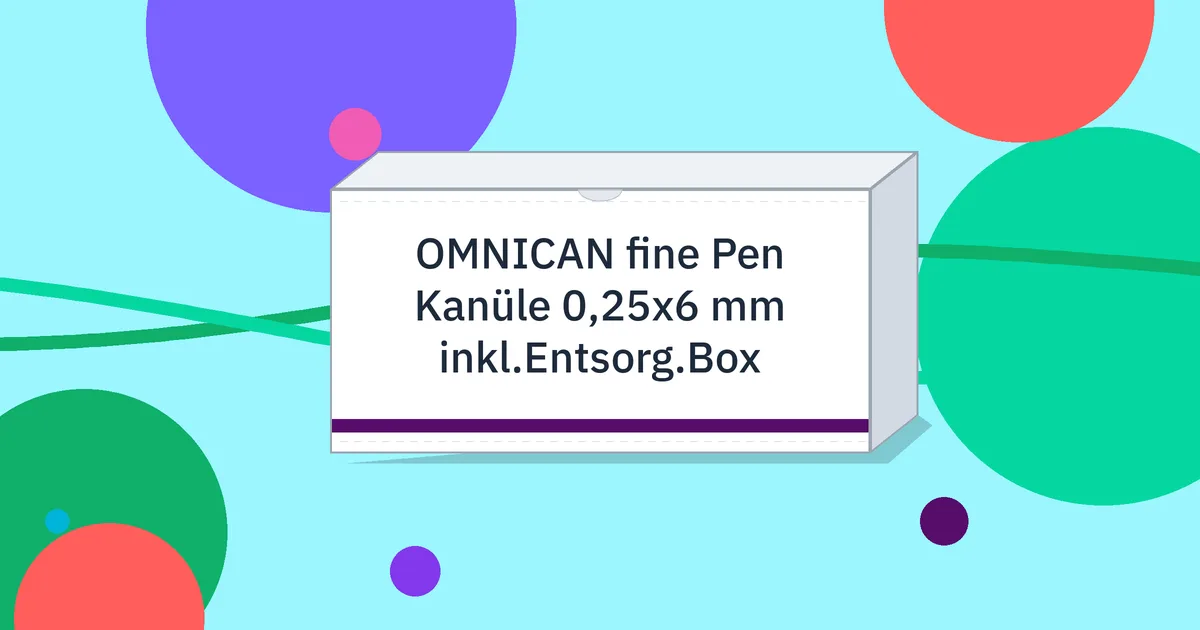 Symbolbild: Packung mit der Aufschrift OMNICAN fine Pen Kanüle 0,25x6 mm inkl.Entsorg.Box (PZN 08909879) – Verfügbarkeit und Bezug in Apotheken in Frankfurt am Main