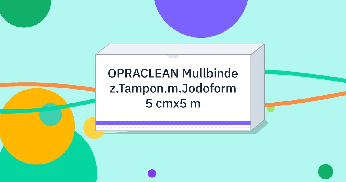Symbolbild: Packung mit der Aufschrift OPRACLEAN Mullbinde z.Tampon.m.Jodoform 5 cmx5 m (PZN 18440314) – Verfügbarkeit und Bezug in Apotheken in Frankfurt am Main
