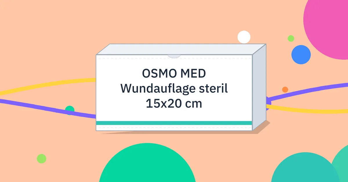 Symbolbild: Packung mit der Aufschrift OSMO MED Wundauflage steril 15x20 cm (PZN 08819395) – Verfügbarkeit und Bezug in Apotheken in Frankfurt am Main