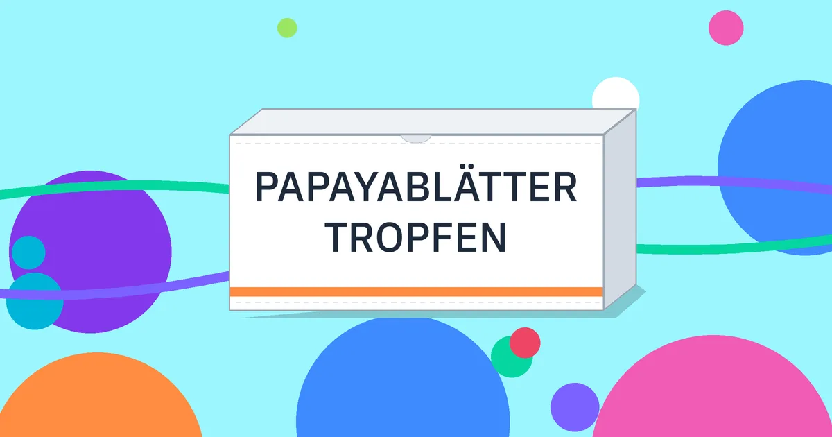 Symbolbild: Packung mit der Aufschrift PAPAYABLÄTTER TROPFEN (PZN 14127365) – Verfügbarkeit und Bezug in Apotheken in Frankfurt am Main