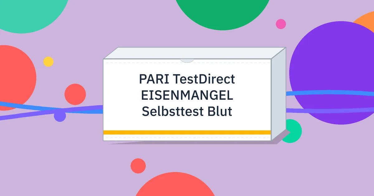 Symbolbild: Packung mit der Aufschrift PARI TestDirect EISENMANGEL Selbsttest Blut (PZN 18758683) – Verfügbarkeit und Bezug in Apotheken in Frankfurt am Main
