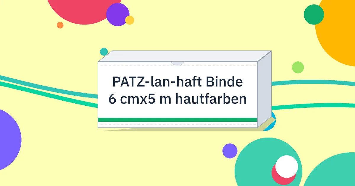 Symbolbild: Packung mit der Aufschrift PATZ-lan-haft Binde 6 cmx5 m hautfarben (PZN 06814117) – Verfügbarkeit und Bezug in Apotheken in Frankfurt am Main