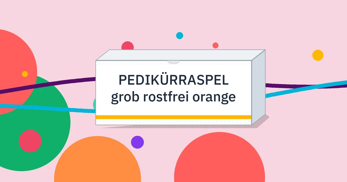Symbolbild: Packung mit der Aufschrift PEDIKÜRRASPEL grob rostfrei orange (PZN 01522930) – Verfügbarkeit und Bezug in Apotheken in Frankfurt am Main
