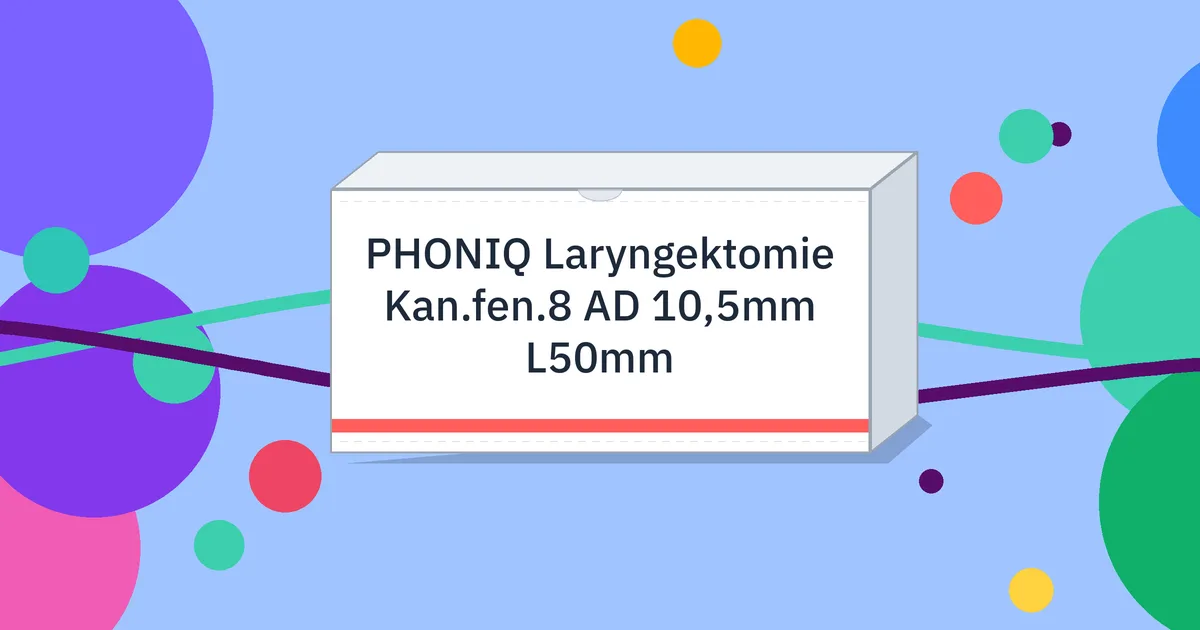 Symbolbild: Packung mit der Aufschrift PHONIQ Laryngektomie Kan.fen.8 AD 10,5mm L50mm (PZN 17381897) – Verfügbarkeit und Bezug in Apotheken in Frankfurt am Main