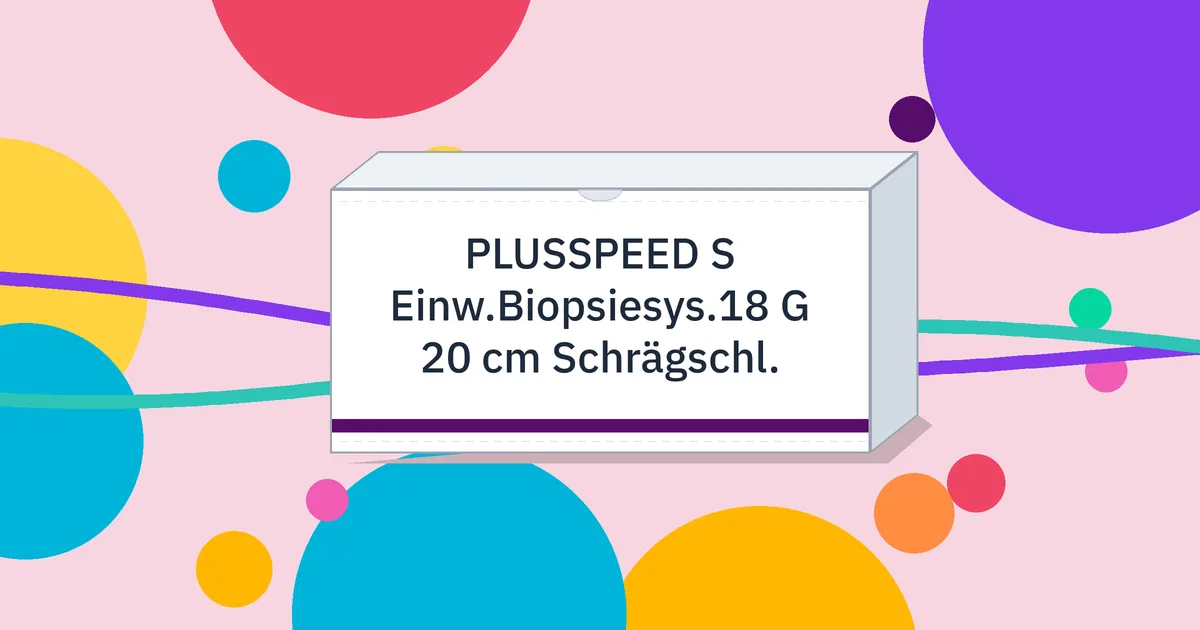 Symbolbild: Packung mit der Aufschrift PLUSSPEED S Einw.Biopsiesys.18 G 20 cm Schrägschl. (PZN 14258340) – Verfügbarkeit und Bezug in Apotheken in Frankfurt am Main