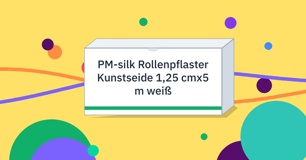 Symbolbild: Packung mit der Aufschrift PM-silk Rollenpflaster Kunstseide 1,25 cmx5 m weiß (PZN 18845175) – Verfügbarkeit und Bezug in Apotheken in Frankfurt am Main