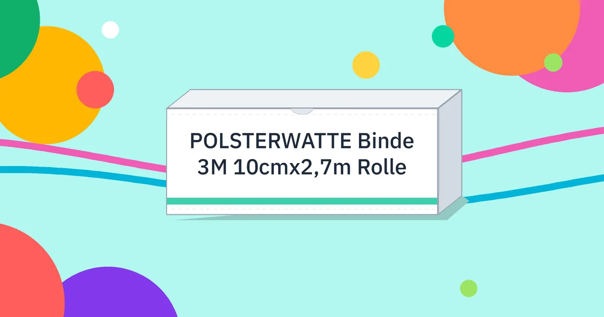 Symbolbild: Packung mit der Aufschrift POLSTERWATTE Binde 3M 10cmx2,7m Rolle (PZN 18187594) – Verfügbarkeit und Bezug in Apotheken in Frankfurt am Main