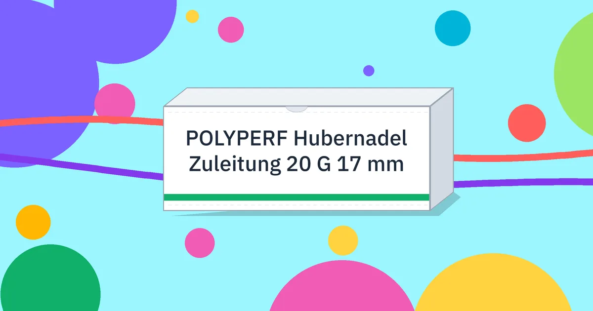 Symbolbild: Packung mit der Aufschrift POLYPERF Hubernadel Zuleitung 20 G 17 mm (PZN 12426046) – Verfügbarkeit und Bezug in Apotheken in Frankfurt am Main