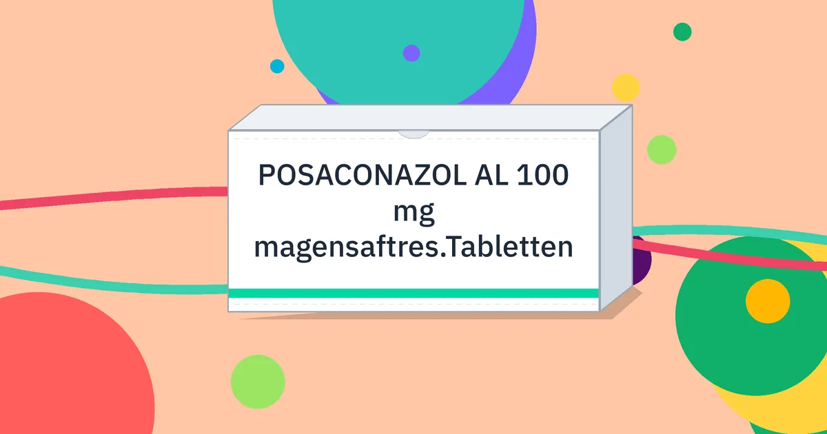 Symbolbild: Packung mit der Aufschrift POSACONAZOL AL 100 mg magensaftres.Tabletten (PZN 16022601) – Verfügbarkeit und Bezug in Apotheken in Frankfurt am Main