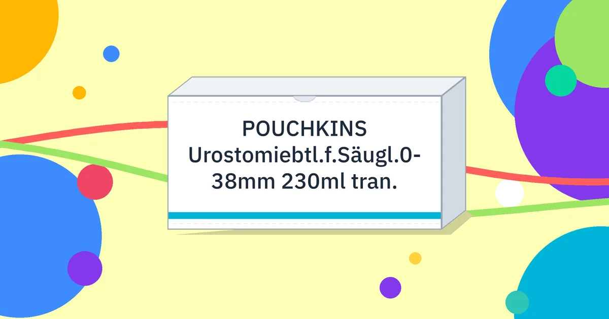 Symbolbild: Packung mit der Aufschrift POUCHKINS Urostomiebtl.f.Säugl.0-38mm 230ml tran. (PZN 00733837) – Verfügbarkeit und Bezug in Apotheken in Frankfurt am Main
