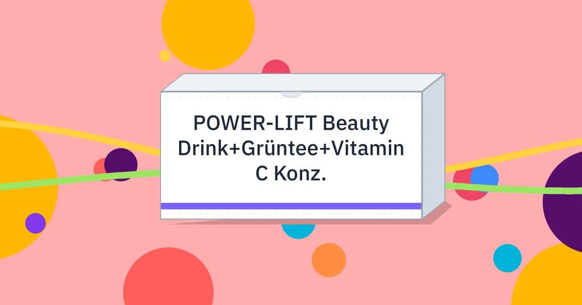 Symbolbild: Packung mit der Aufschrift POWER-LIFT Beauty Drink+Grüntee+Vitamin C Konz. (PZN 15248071) – Verfügbarkeit und Bezug in Apotheken in Frankfurt am Main