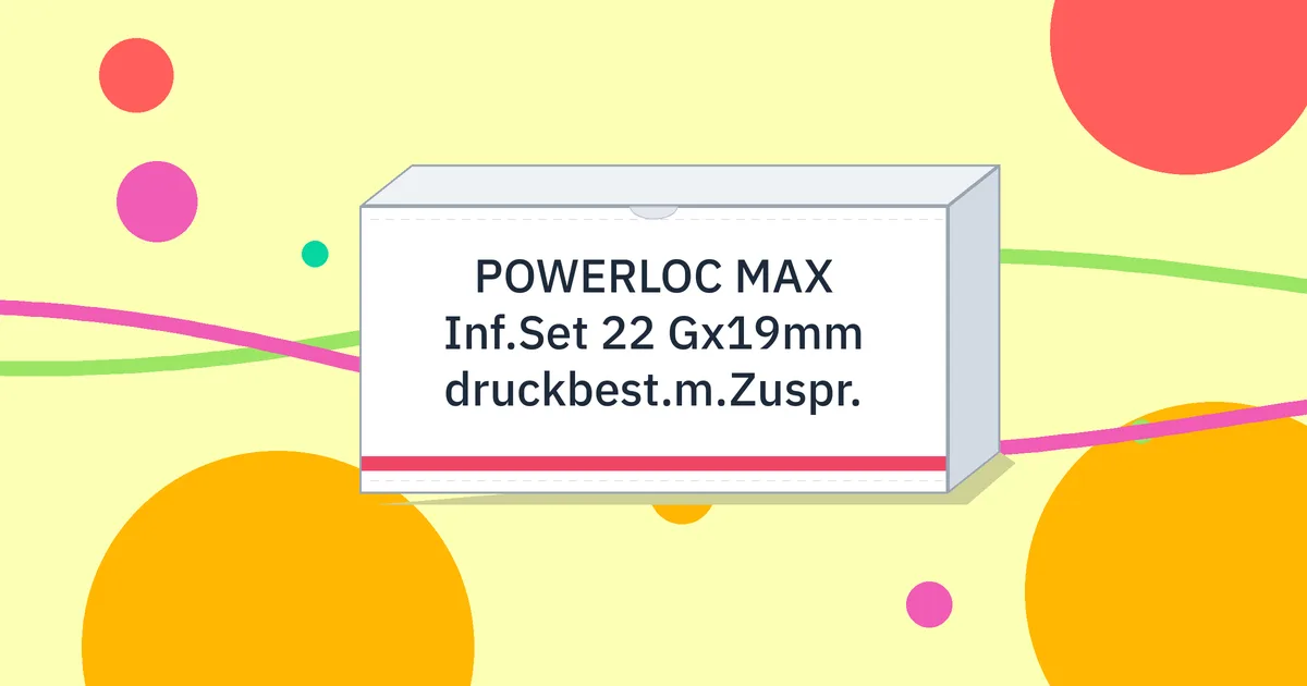 Symbolbild: Packung mit der Aufschrift POWERLOC MAX Inf.Set 22 Gx19mm druckbest.m.Zuspr. (PZN 19129239) – Verfügbarkeit und Bezug in Apotheken in Frankfurt am Main