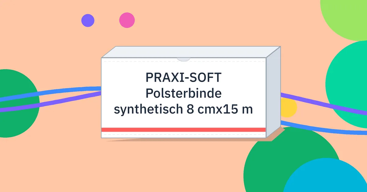 Symbolbild: Packung mit der Aufschrift PRAXI-SOFT Polsterbinde synthetisch 8 cmx15 m (PZN 13862849) – Verfügbarkeit und Bezug in Apotheken in Frankfurt am Main