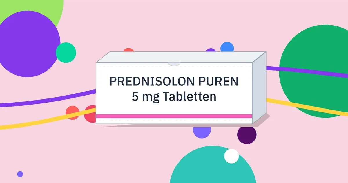 Symbolbild: Packung mit der Aufschrift PREDNISOLON PUREN 5 mg Tabletten (PZN 19824324) – Verfügbarkeit und Bezug in Apotheken in Frankfurt am Main
