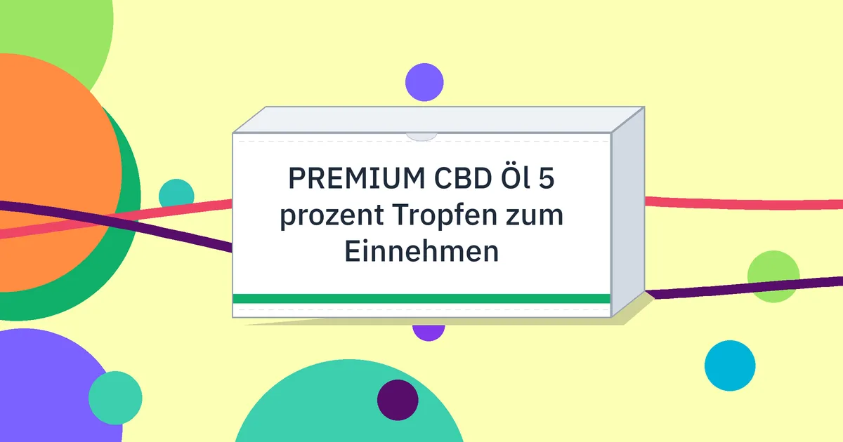 Symbolbild: Packung mit der Aufschrift PREMIUM CBD Öl 5 prozent Tropfen zum Einnehmen (PZN 18427302) – Verfügbarkeit und Bezug in Apotheken in Frankfurt am Main