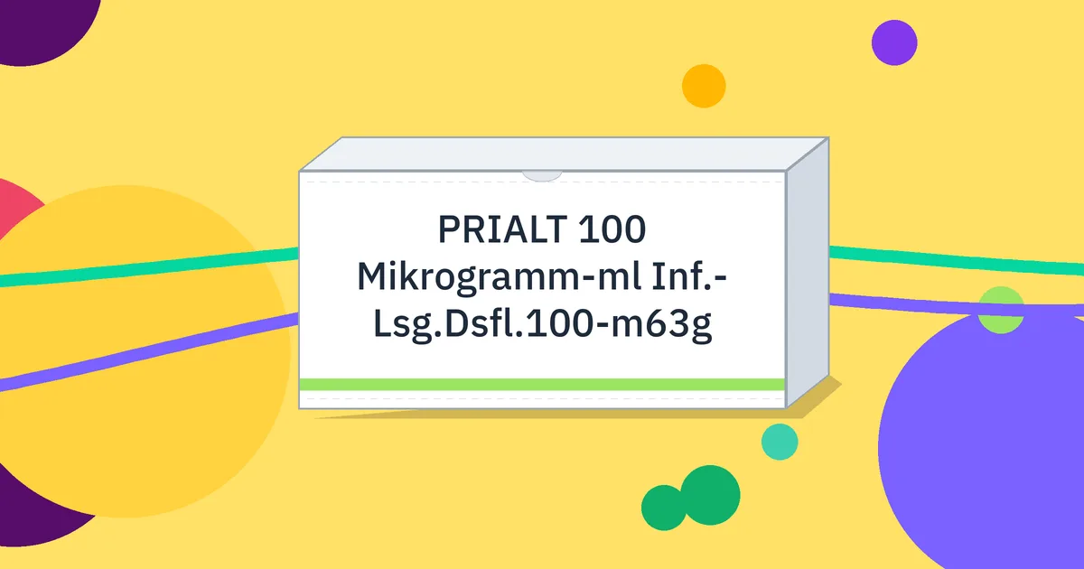 Symbolbild: Packung mit der Aufschrift PRIALT 100 Mikrogramm-ml Inf.-Lsg.Dsfl.100-m63g (PZN 04438905) – Verfügbarkeit und Bezug in Apotheken in Frankfurt am Main