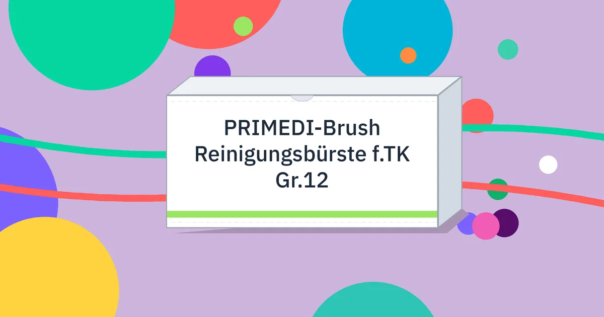 Symbolbild: Packung mit der Aufschrift PRIMEDI-Brush Reinigungsbürste f.TK Gr.12 (PZN 19999986) – Verfügbarkeit und Bezug in Apotheken in Frankfurt am Main
