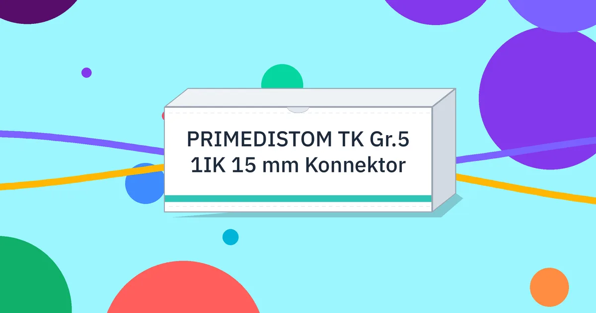Symbolbild: Packung mit der Aufschrift PRIMEDISTOM TK Gr.5 1IK 15 mm Konnektor (PZN 10316684) – Verfügbarkeit und Bezug in Apotheken in Frankfurt am Main