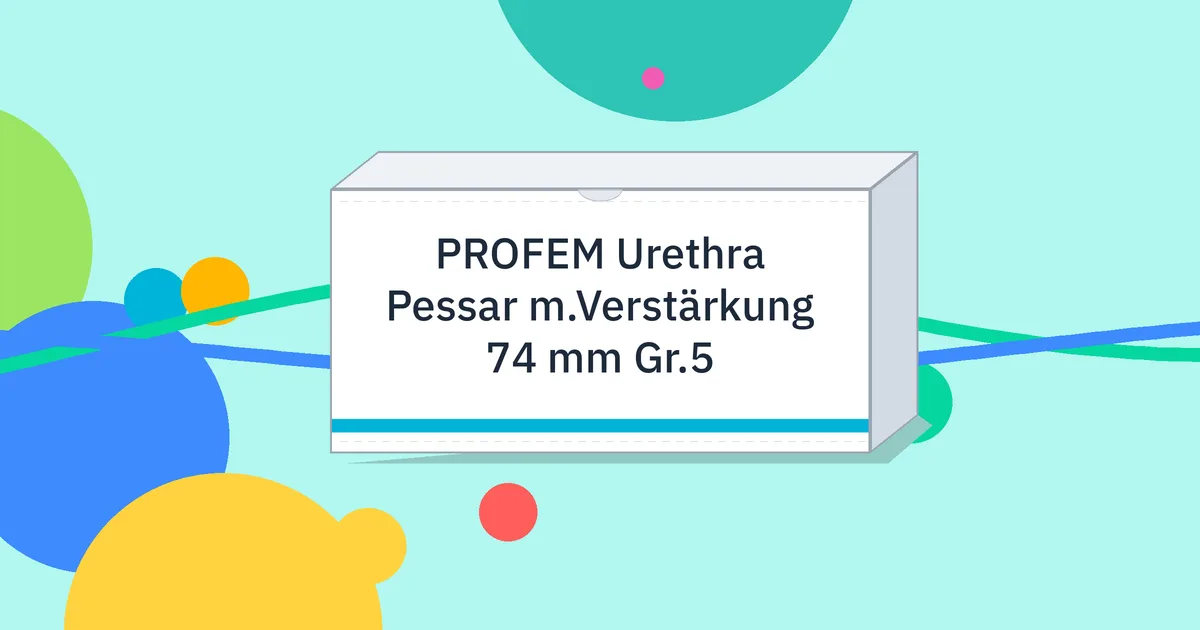 Symbolbild: Packung mit der Aufschrift PROFEM Urethra Pessar m.Verstärkung 74 mm Gr.5 (PZN 11673481) – Verfügbarkeit und Bezug in Apotheken in Frankfurt am Main
