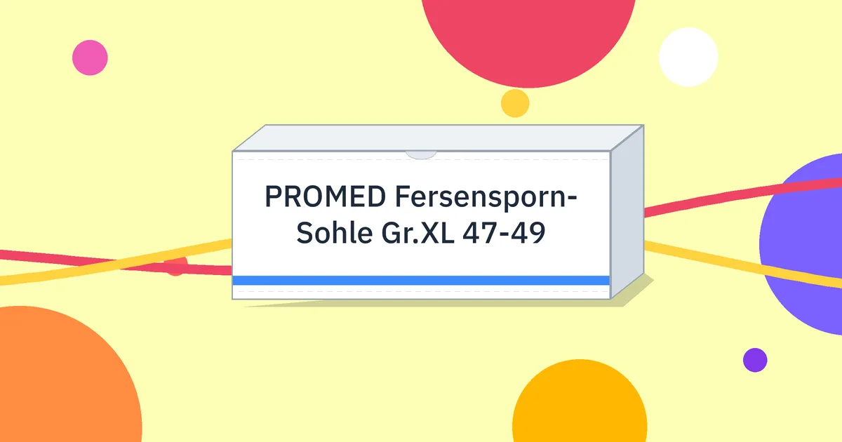 Symbolbild: Packung mit der Aufschrift PROMED Fersensporn-Sohle Gr.XL 47-49 (PZN 07296073) – Verfügbarkeit und Bezug in Apotheken in Frankfurt am Main