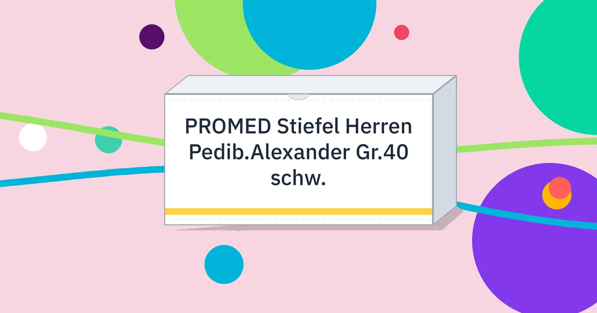 Symbolbild: Packung mit der Aufschrift PROMED Stiefel Herren Pedib.Alexander Gr.40 schw. (PZN 11710242) – Verfügbarkeit und Bezug in Apotheken in Frankfurt am Main