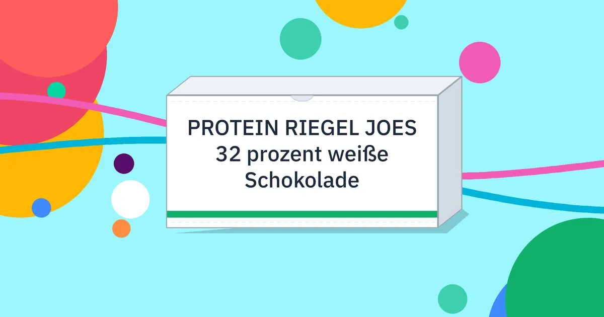 Symbolbild: Packung mit der Aufschrift PROTEIN RIEGEL JOES 32 prozent weiße Schokolade (PZN 18760970) – Verfügbarkeit und Bezug in Apotheken in Frankfurt am Main
