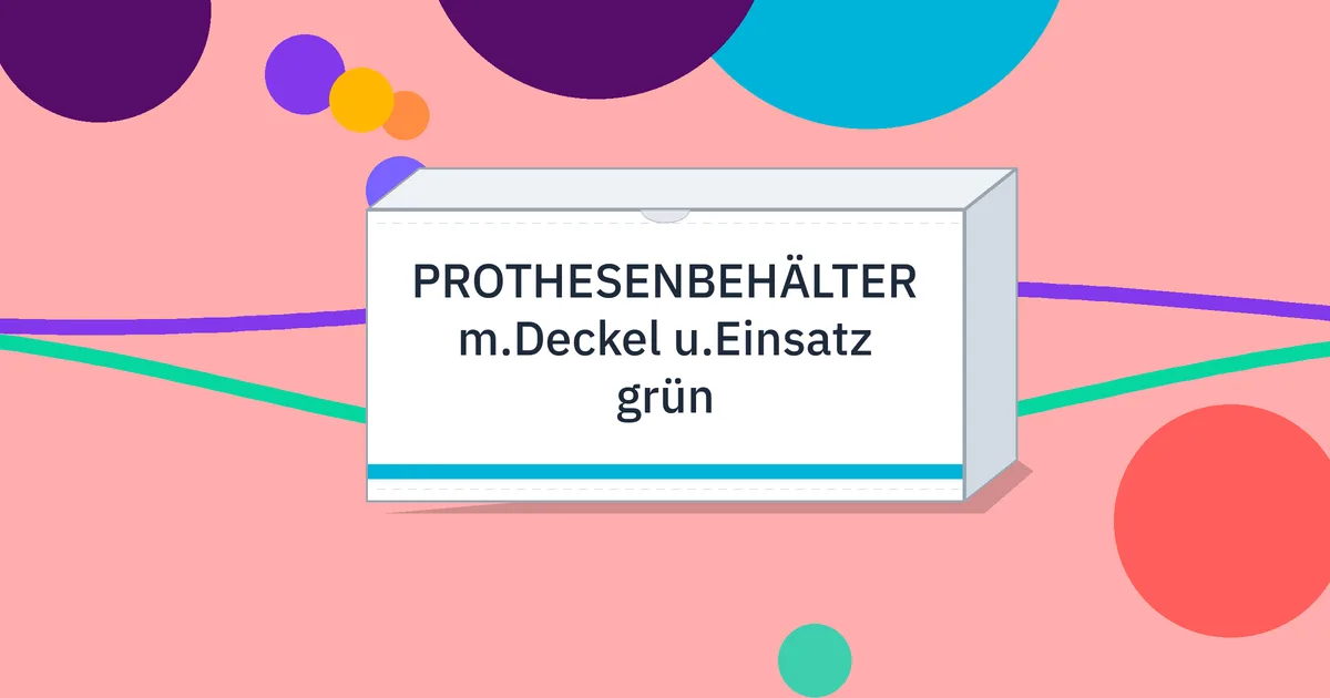 Symbolbild: Packung mit der Aufschrift PROTHESENBEHÄLTER m.Deckel u.Einsatz grün (PZN 06641639) – Verfügbarkeit und Bezug in Apotheken in Frankfurt am Main